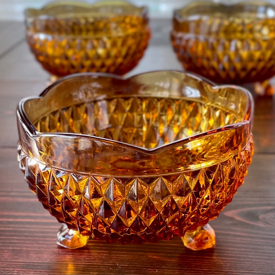 Vintage Indiana Glass Amber Diamond Point Candy Dish 3-wick Soy Wax ...