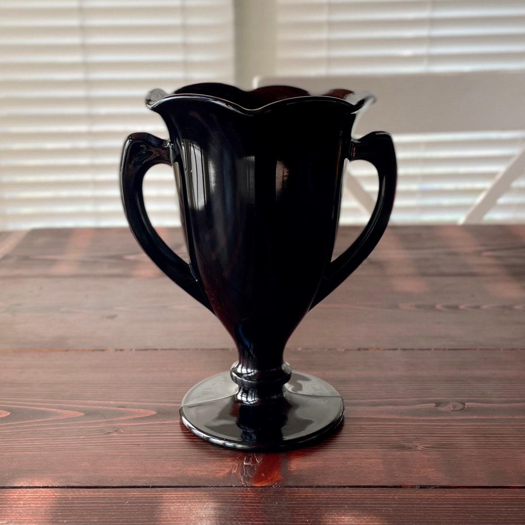 Vintage L.E. Smith Black Amethyst Glass Trophy Vase Candle - 'loving ...