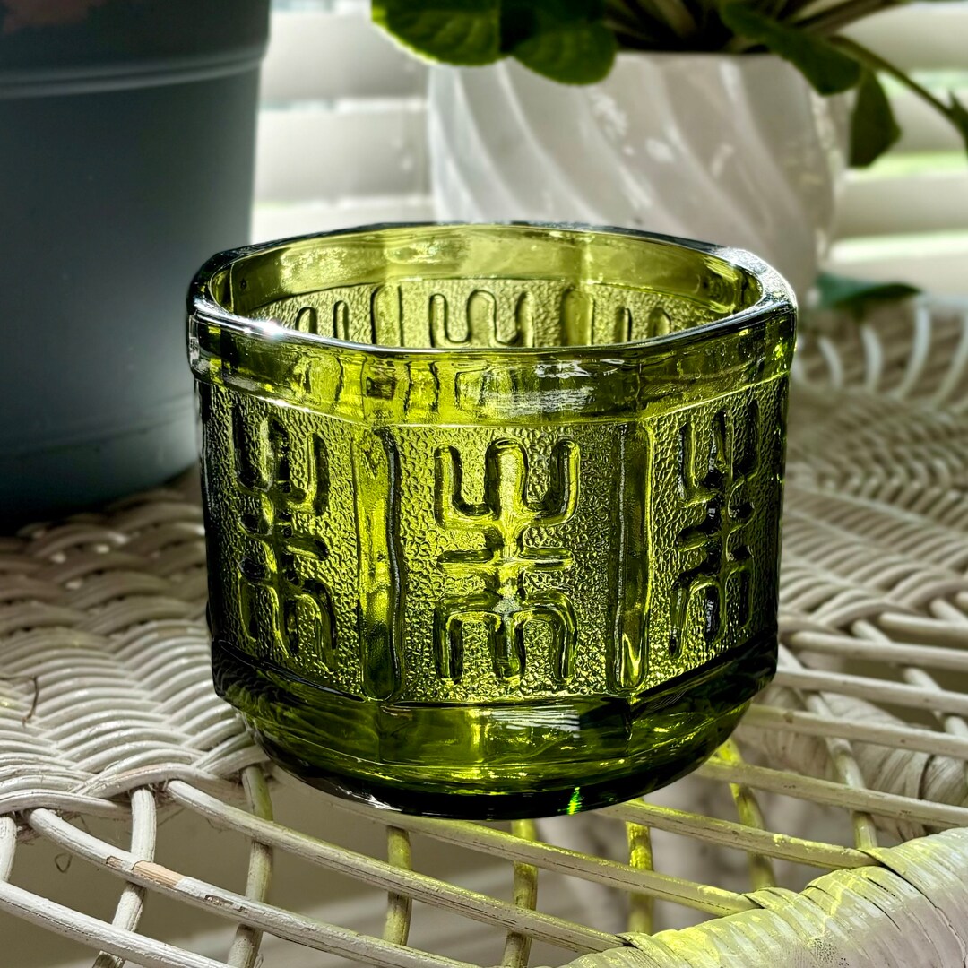 Vintage Riihimaki Taalari Olive Green Brutalist Mid Century Glass ...