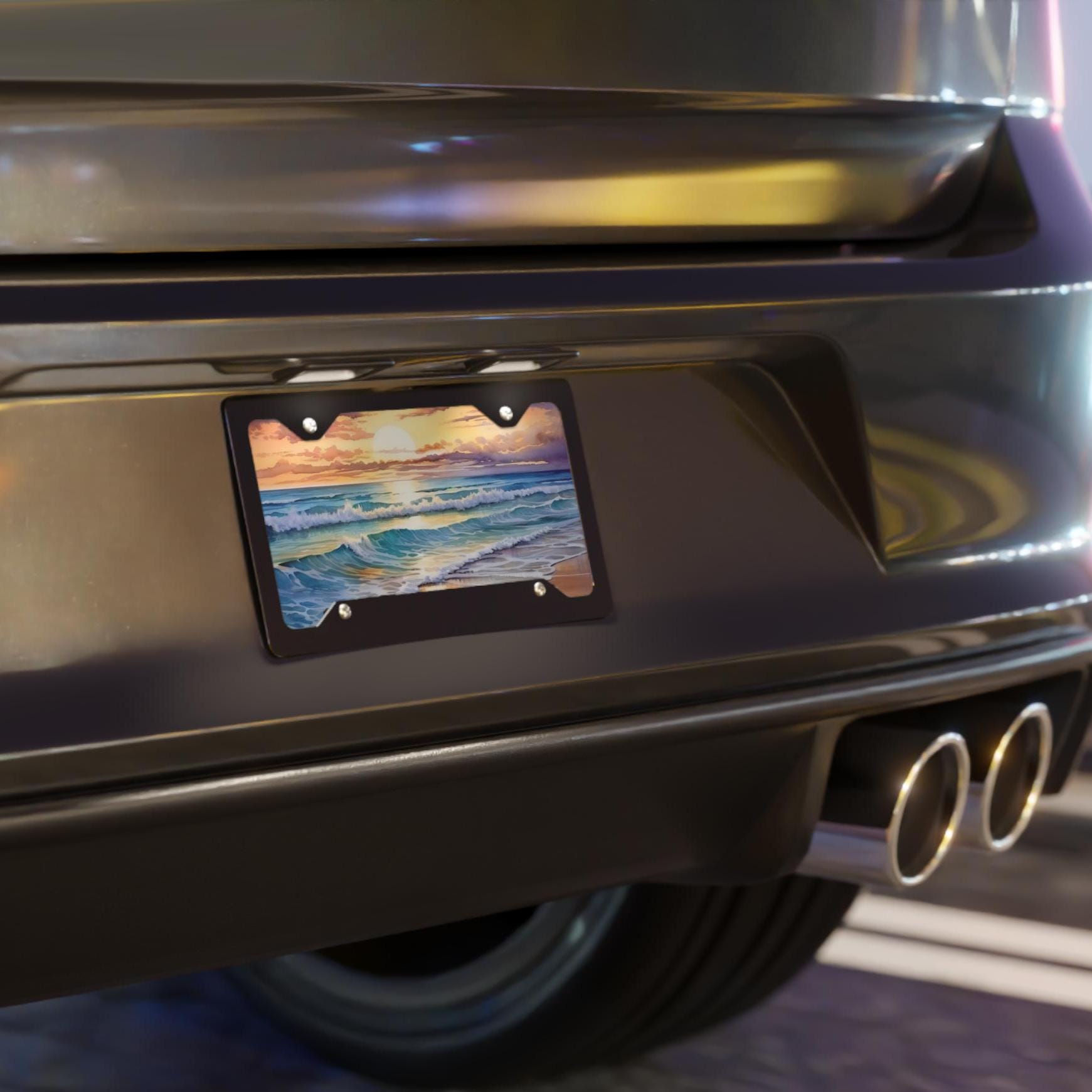 Beach Sunrise Vanity Plate, Watercolor Beach Sunrise License Plate ...