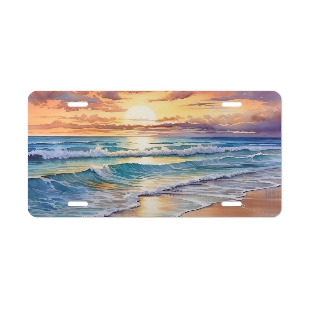 Beach Sunrise Vanity Plate, Watercolor Beach Sunrise License Plate ...