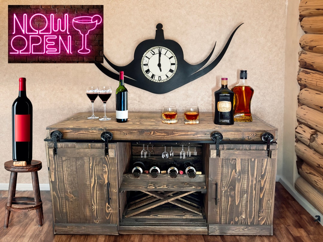 Rustic Wine Bar Cabinet: Farmhouse Barn Door Console Table - Etsy