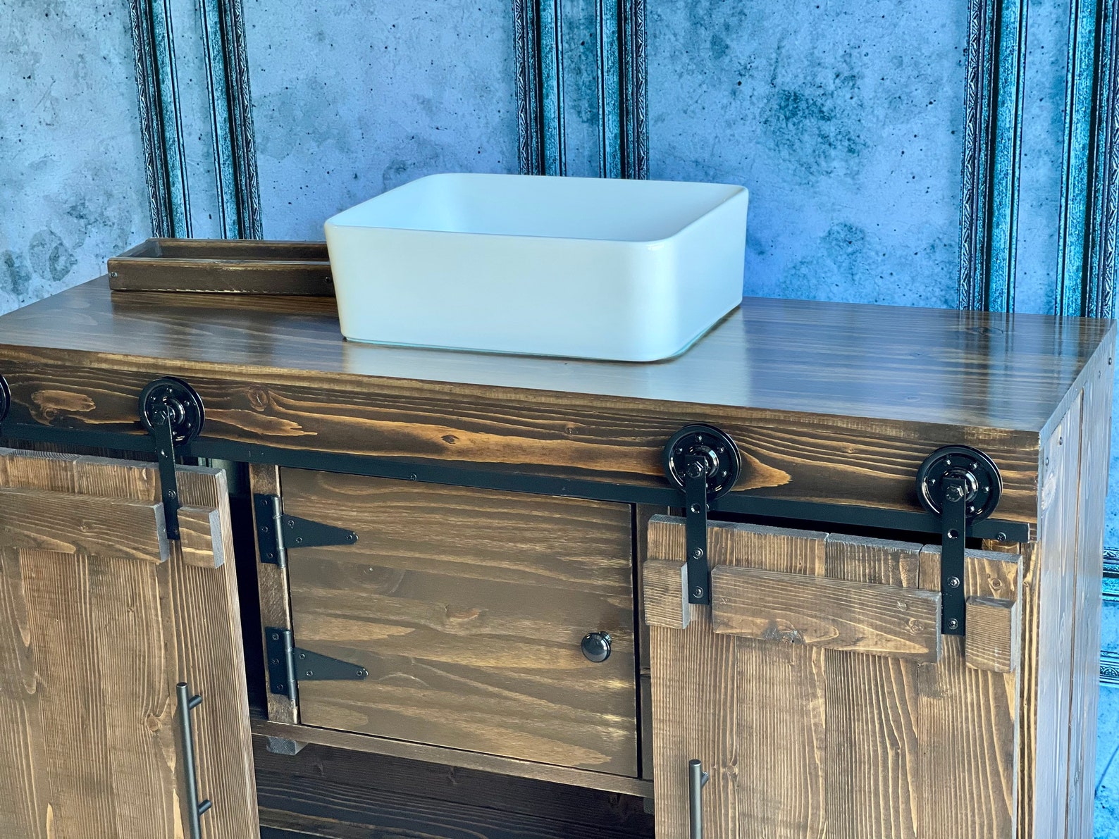 Barn Doors Farmhouse Bathroom Vanity With Vassal Sink, Rustic Modern ...