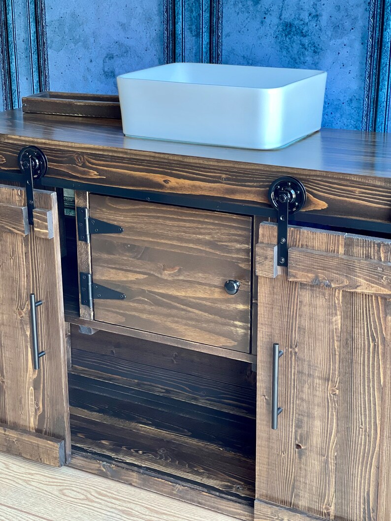 Barn Doors Farmhouse Bathroom Vanity With Vassal Sink, Rustic Modern ...