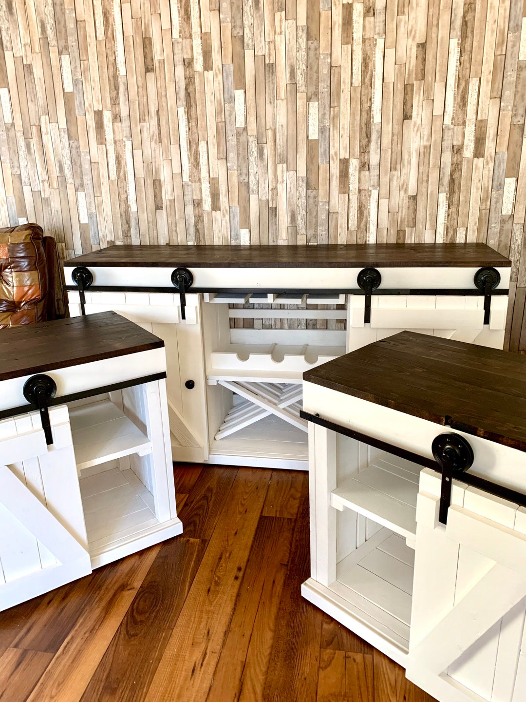 Barn Doors Rustic Modern TV Stand Wine Bar With Matching Nightstands ...