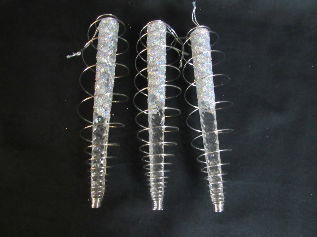 3 Acrylic Icicles With Glitter Inside Spiral Spring Wire 6.5" Christmas ...