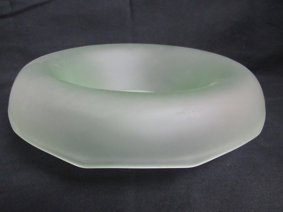 Green Satin Glass Rolled Edge Console Bowl - Uranium Glass 11" With 3. ...