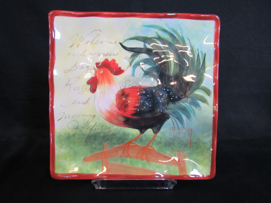 Susan Winget Certified International Rooster 8.5" Square Salad Plate - Etsy