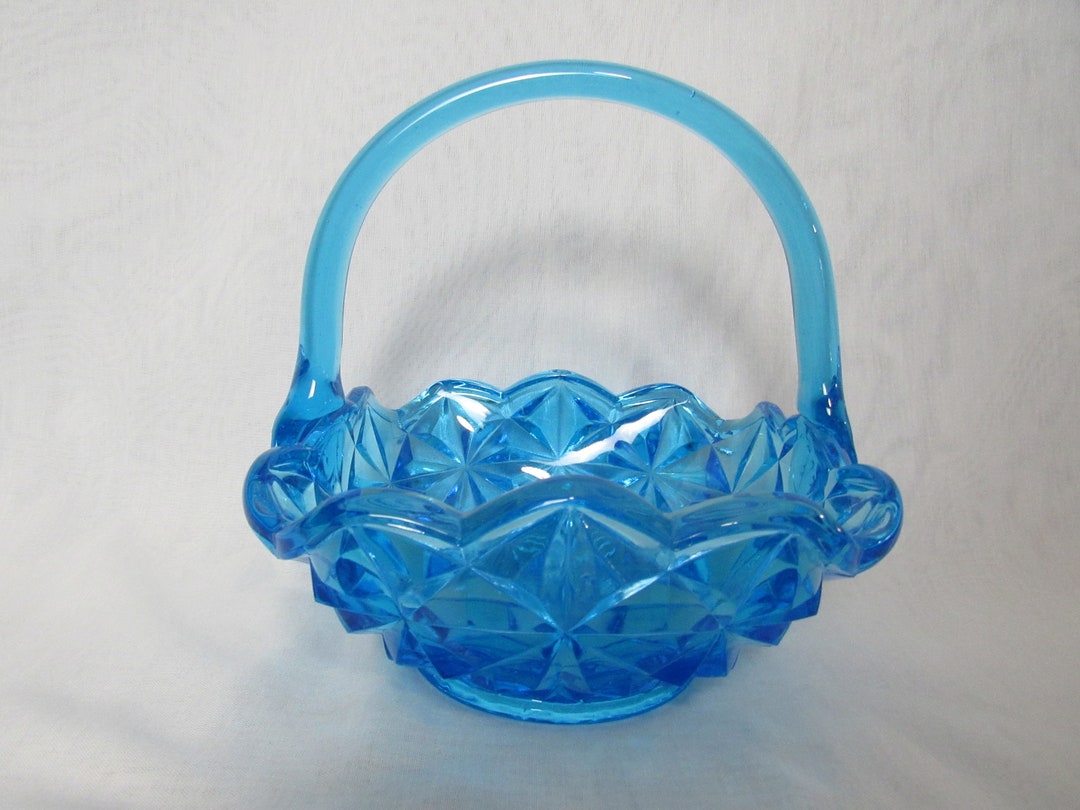 Monticello Blue Square 7" Basket by Indiana Glass - 5 Dots Artist Mark ...