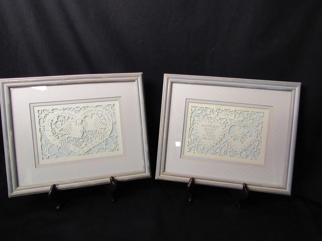 Pair Figi Graphics Framed Handmade Papercut Silhouettes of Hearts and ...