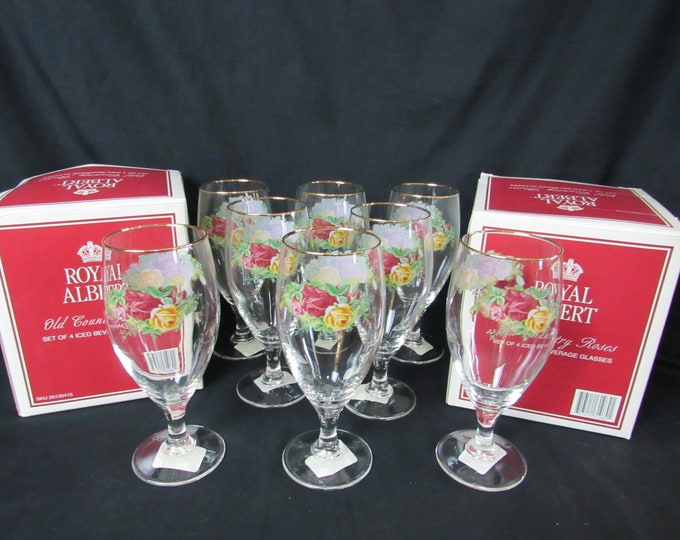 2 Rare 1990 Sets of 4 Royal Albert Old Country Roses 16 Oz Iced Tea ...