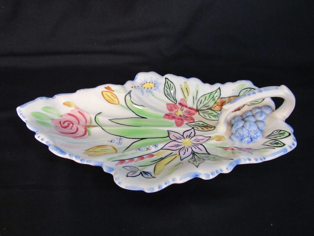 Blue Ridge Southern Potteries Summertime Pattern Leaf Shaped Handled ...