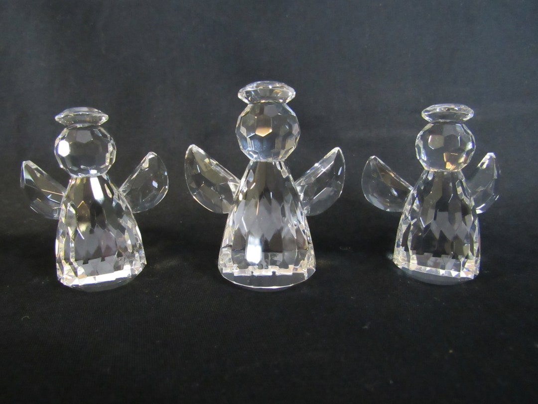 3 Crystal Prism Miniature Angel Figurines. 1.5" and 2" Mini Glass ...