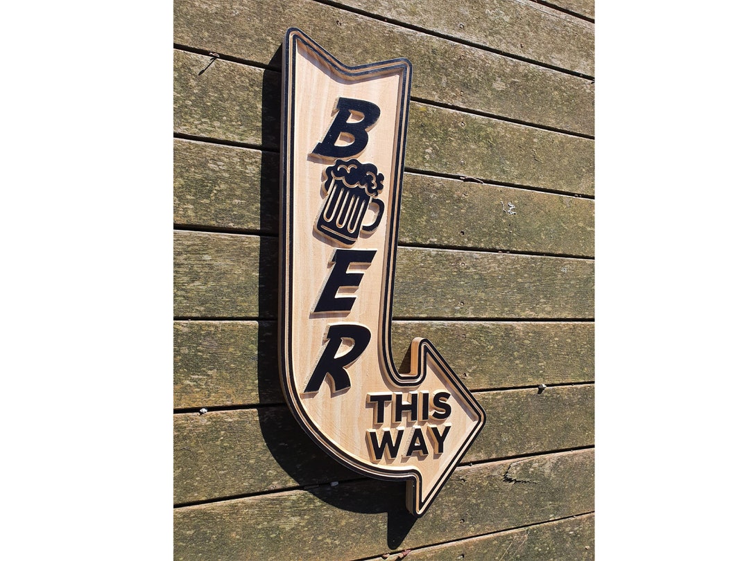Fathers Day Signs for the Home Bar | Beer This Way Arrow - Etsy