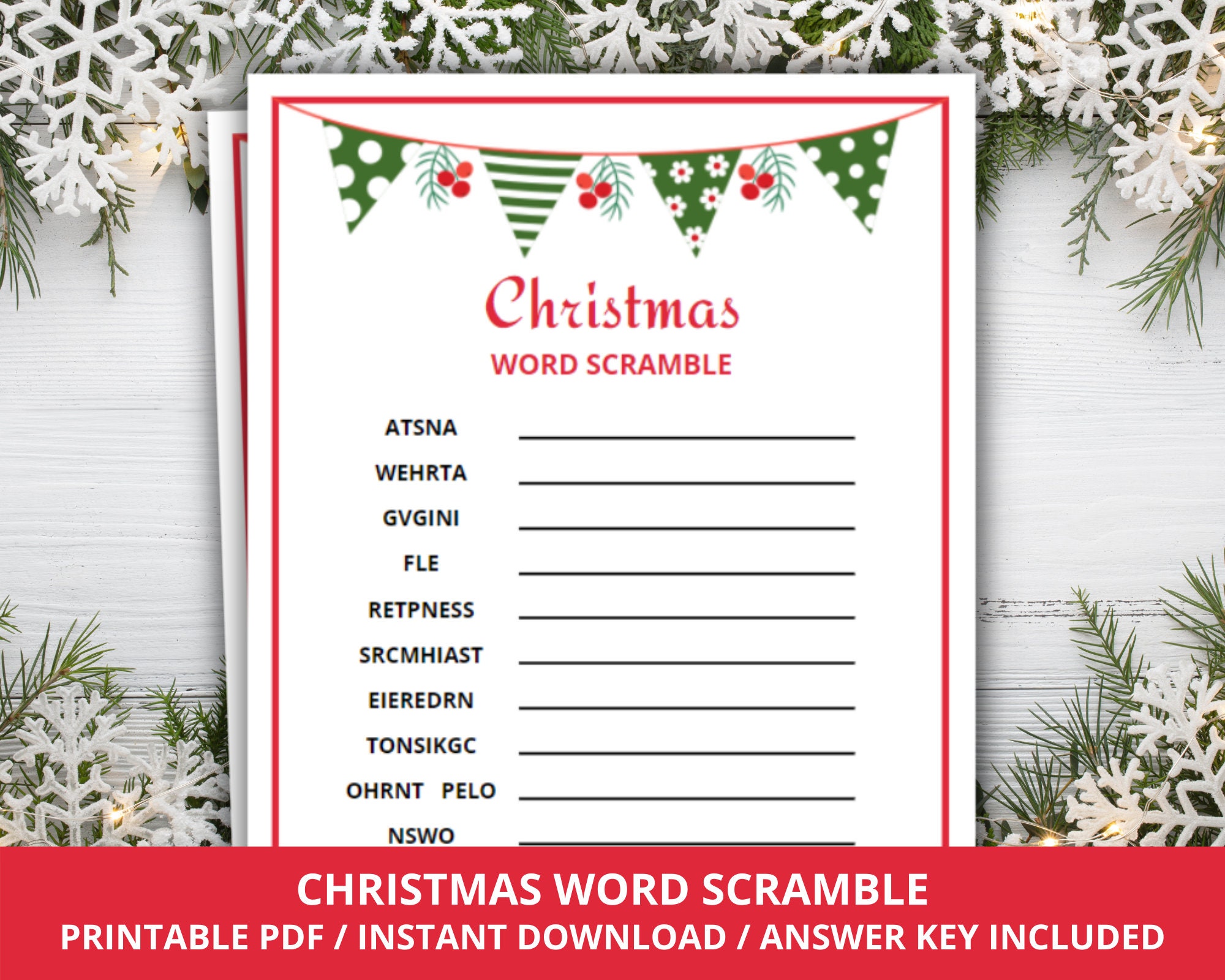 Christmas Word Scramble Game, Winter Word Scramble Game, Printable ...