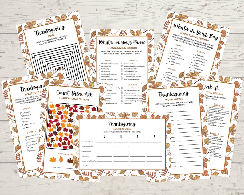 Printable Thanksgiving Games, Friendsgiving Games, Fall Games ...