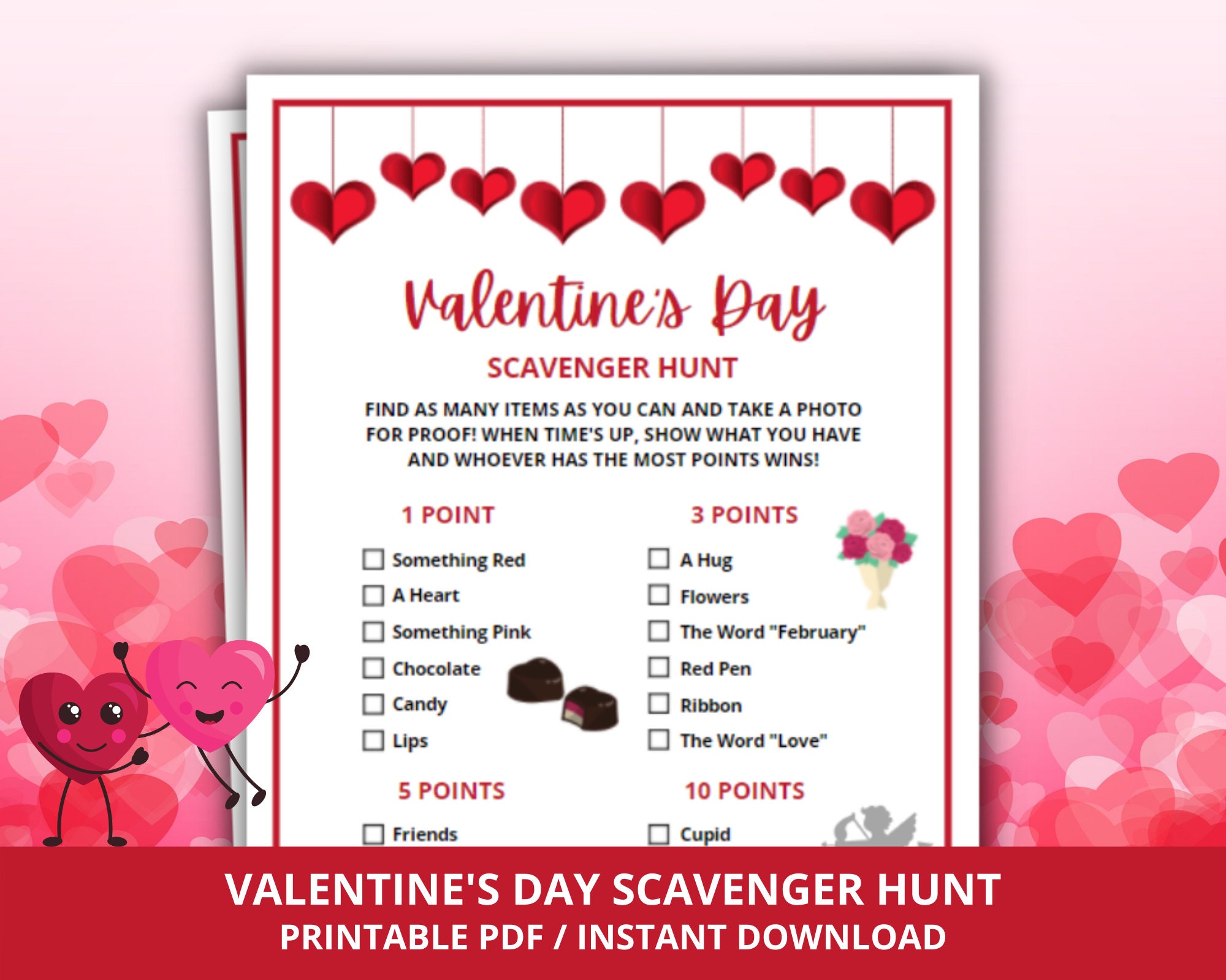Valentine's Day Scavenger Hunt, Valentine's Printable Game, Galentine's ...