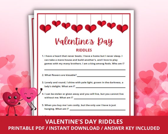Valentine's Day Riddles Valentine Riddles Game Fun | Etsy