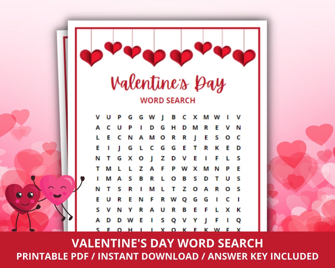 Valentine's Day Word Search Game, Valentine's Party Game, Valentine's ...