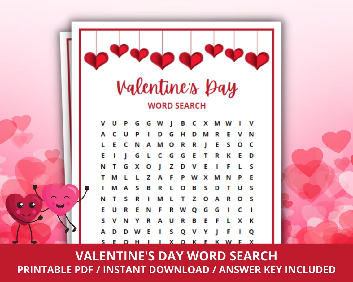 Valentine's Day Word Search Game, Valentine's Party Game, Valentine's ...