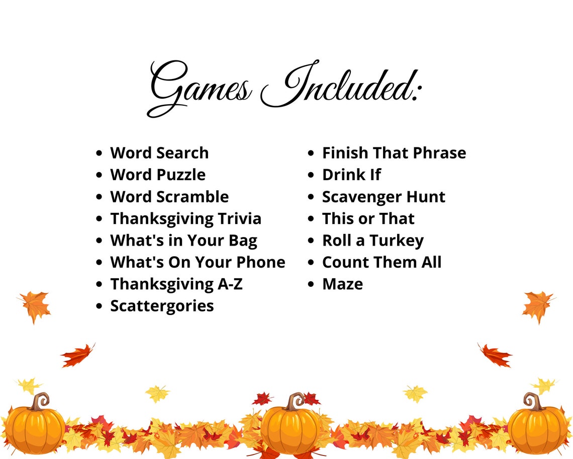 Thanksgiving Games Printable, Fall Party Games, Friendsgiving Party ...