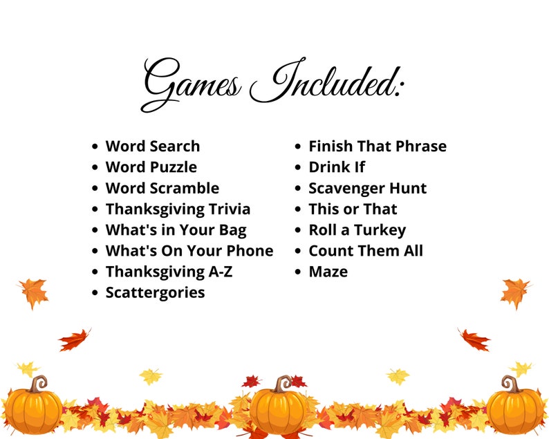 Thanksgiving Games Printable, Fall Party Games, Friendsgiving Party ...