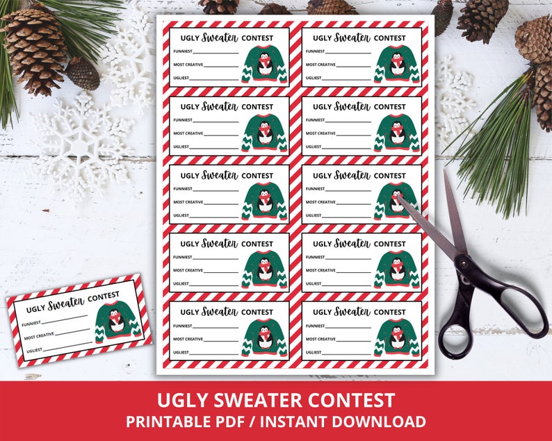 Ugly Sweater Contest Voting Ballot, Christmas Ugly Sweater Contest ...