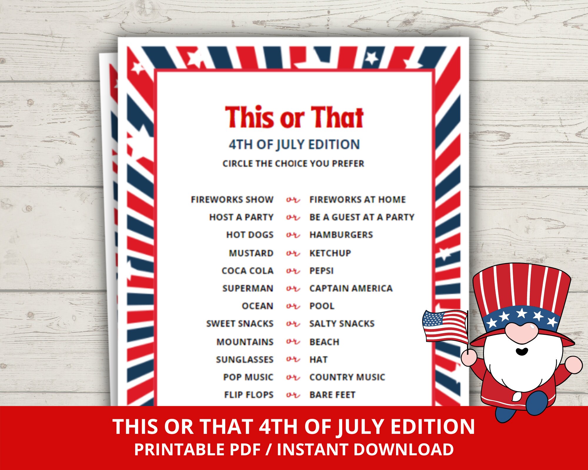 4th of July This or That Game, 4th of July Would You Rather, This or ...