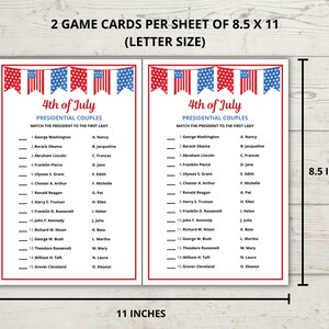 Presidential Couples Matching Game, 4th of July Match the Presidential ...