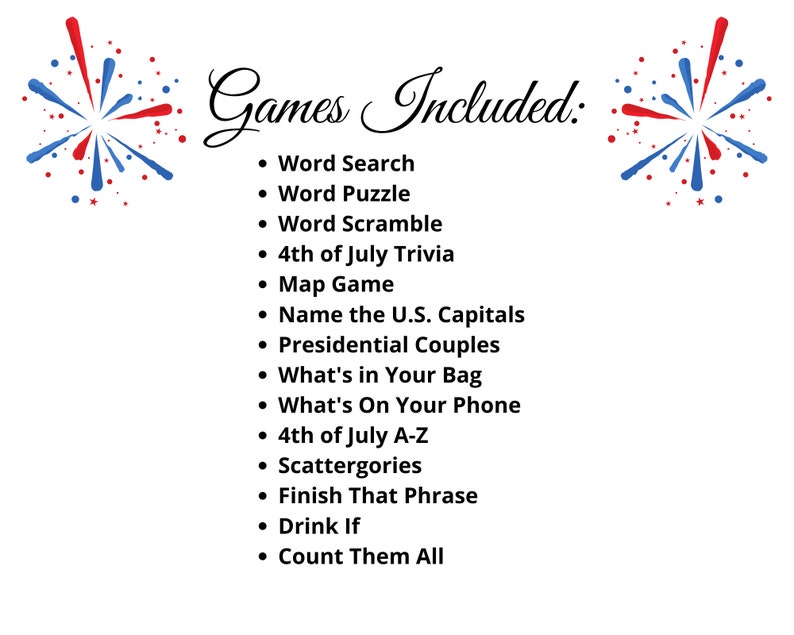4th of July Games Printable, Printable 4th of July Games, Independence ...