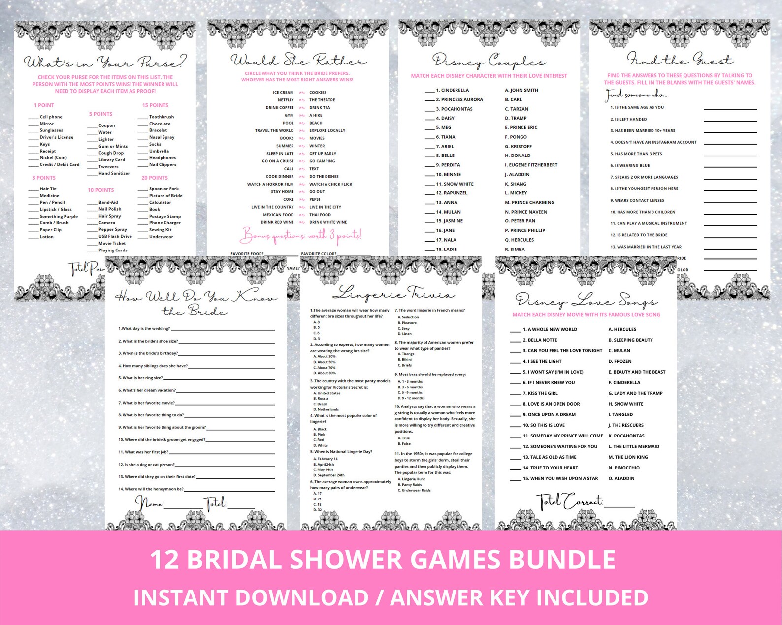 Printable Bridal Shower Games, Bridal Shower Games Bundle, Instant ...
