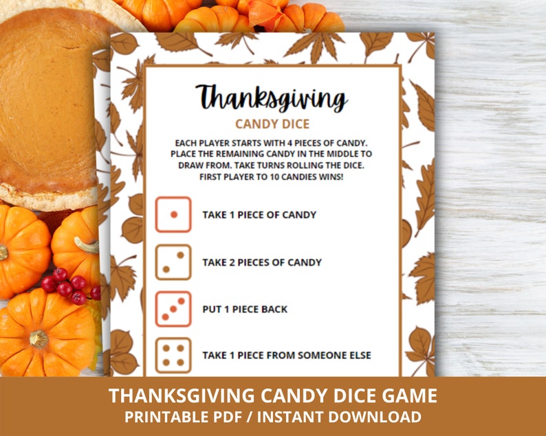 Thanksgiving Candy Dice Game, Thanksgiving Party Games, Thanksgiving ...