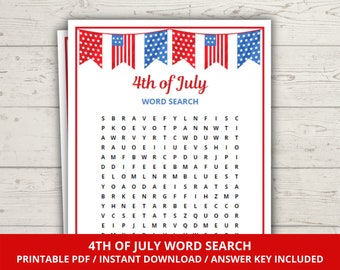 Fourth of July Word Search, Printable 4th of July Game, 4th of July ...