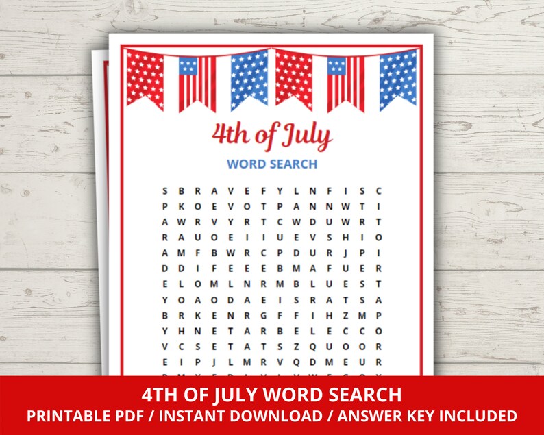 Independence Day Word Search for Kids, 4th of July Word Search Game ...