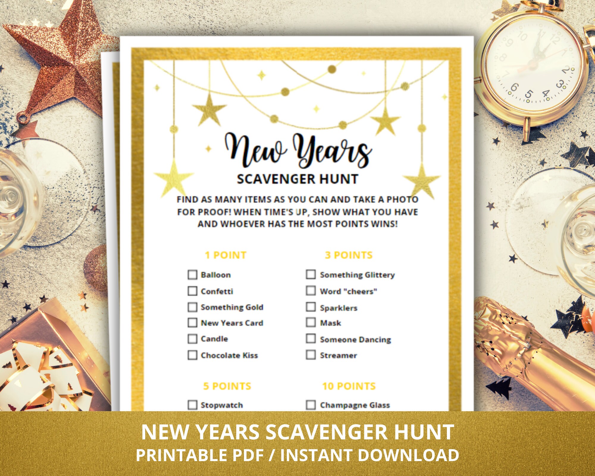 New Years Scavenger Hunt, New Years Printable Game, Holiday Party Games ...