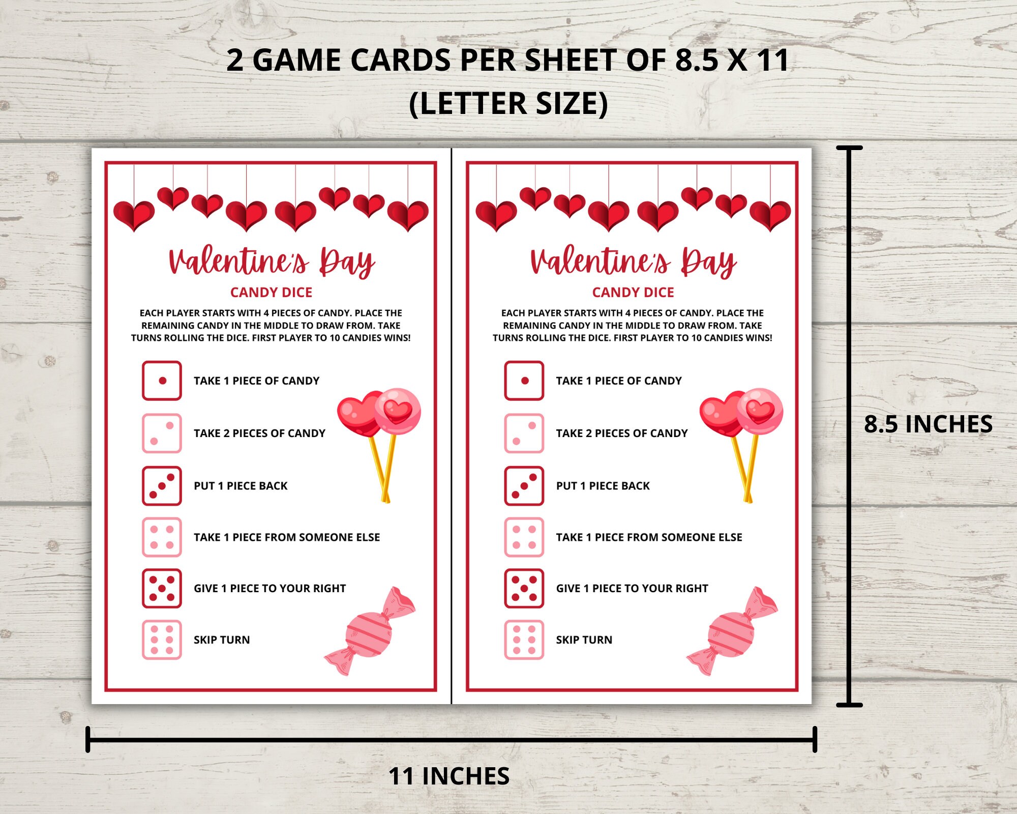 Valentine's Day Candy Dice Game, Valentines Day Party Games, Valentines ...