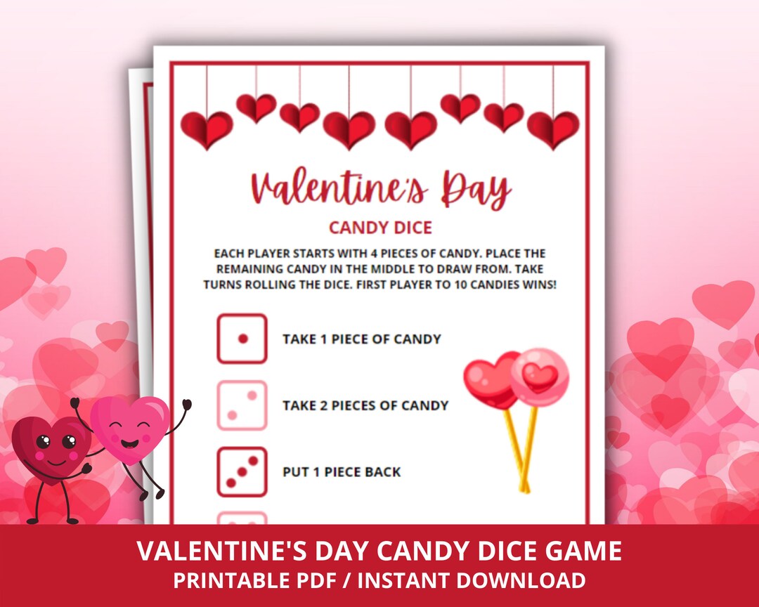 Valentine's Day Candy Dice Game, Valentines Day Party Games, Valentines ...