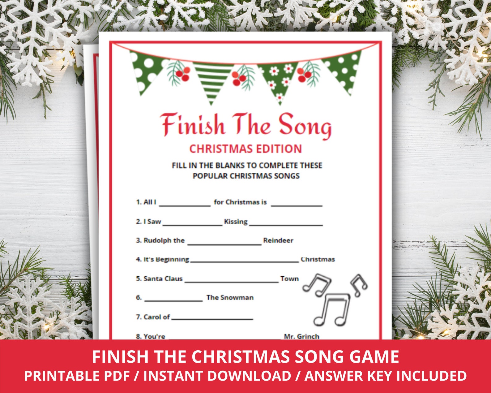 Finish the Christmas Song Game, Party Game, Song Game, Finish the Song ...