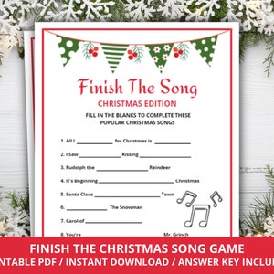 Finish the Christmas Song Game, Party Game, Song Game, Finish the Song ...
