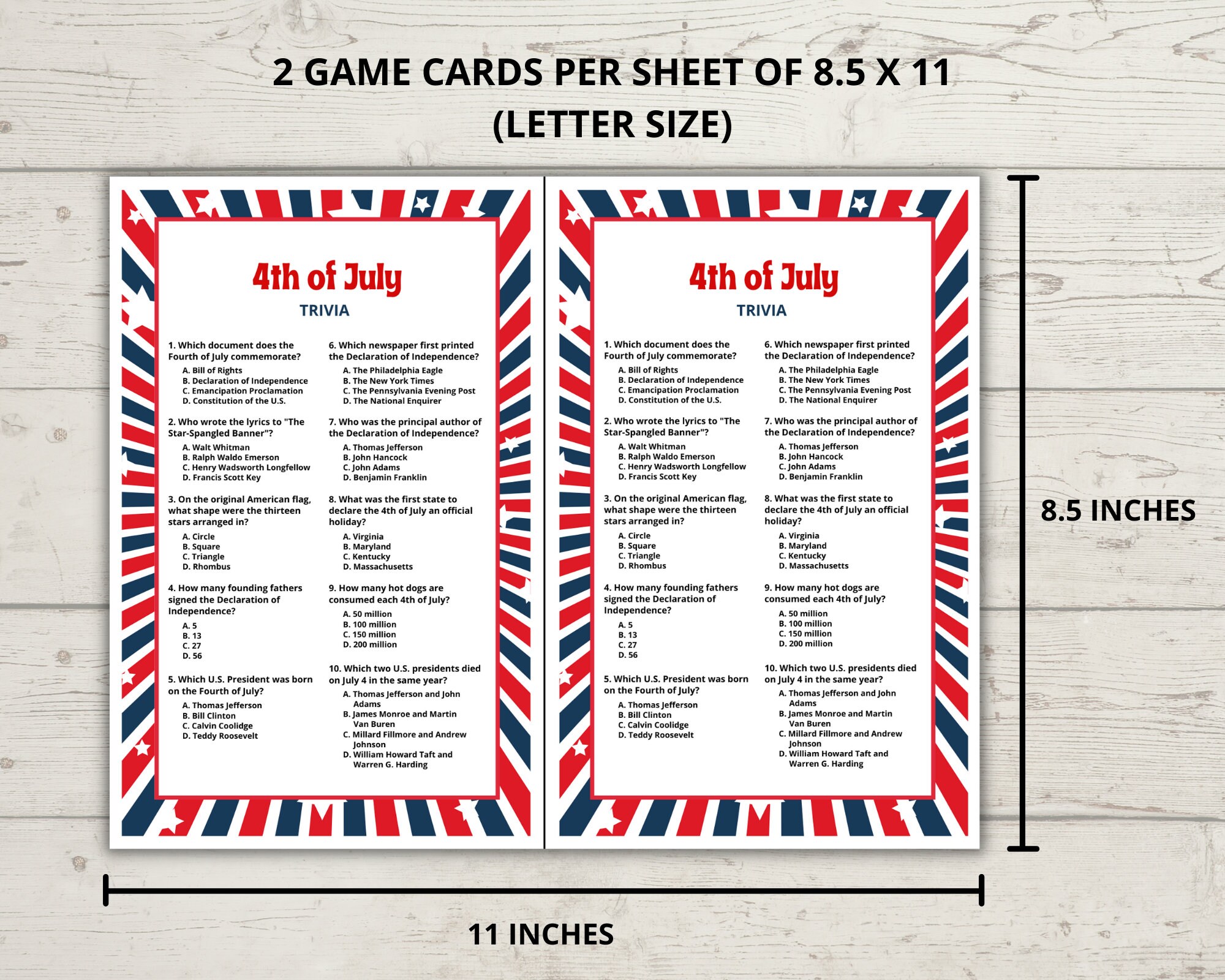 4th of July Trivia Game, Independence Day Trivia, Fourth of July Trivia ...