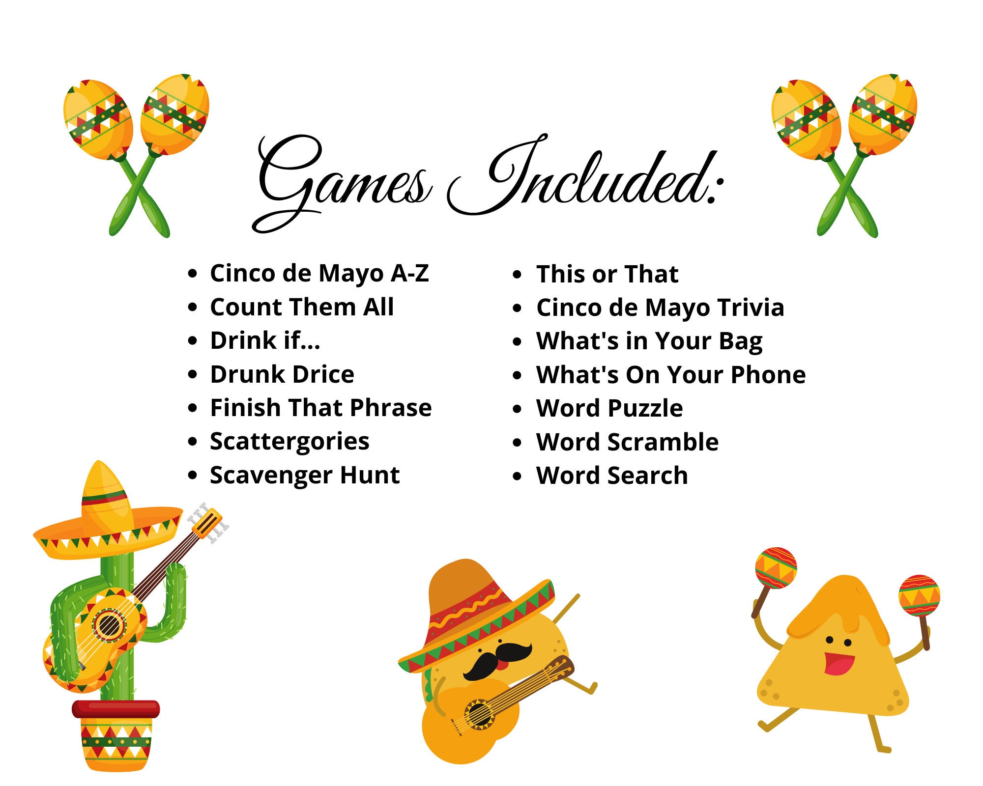 Cinco De Mayo Games, Printable Cinco De Mayo Games Bundle, Cinco De ...