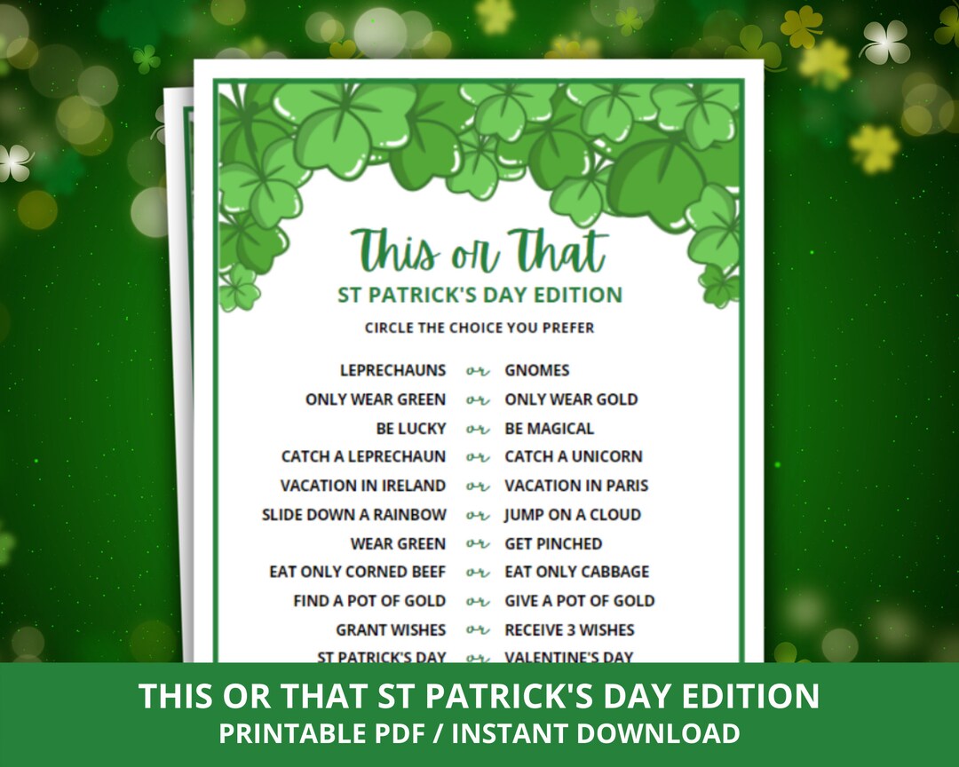 St Patrick's Day This or That Game, St Patrick's Day Would You Rather ...