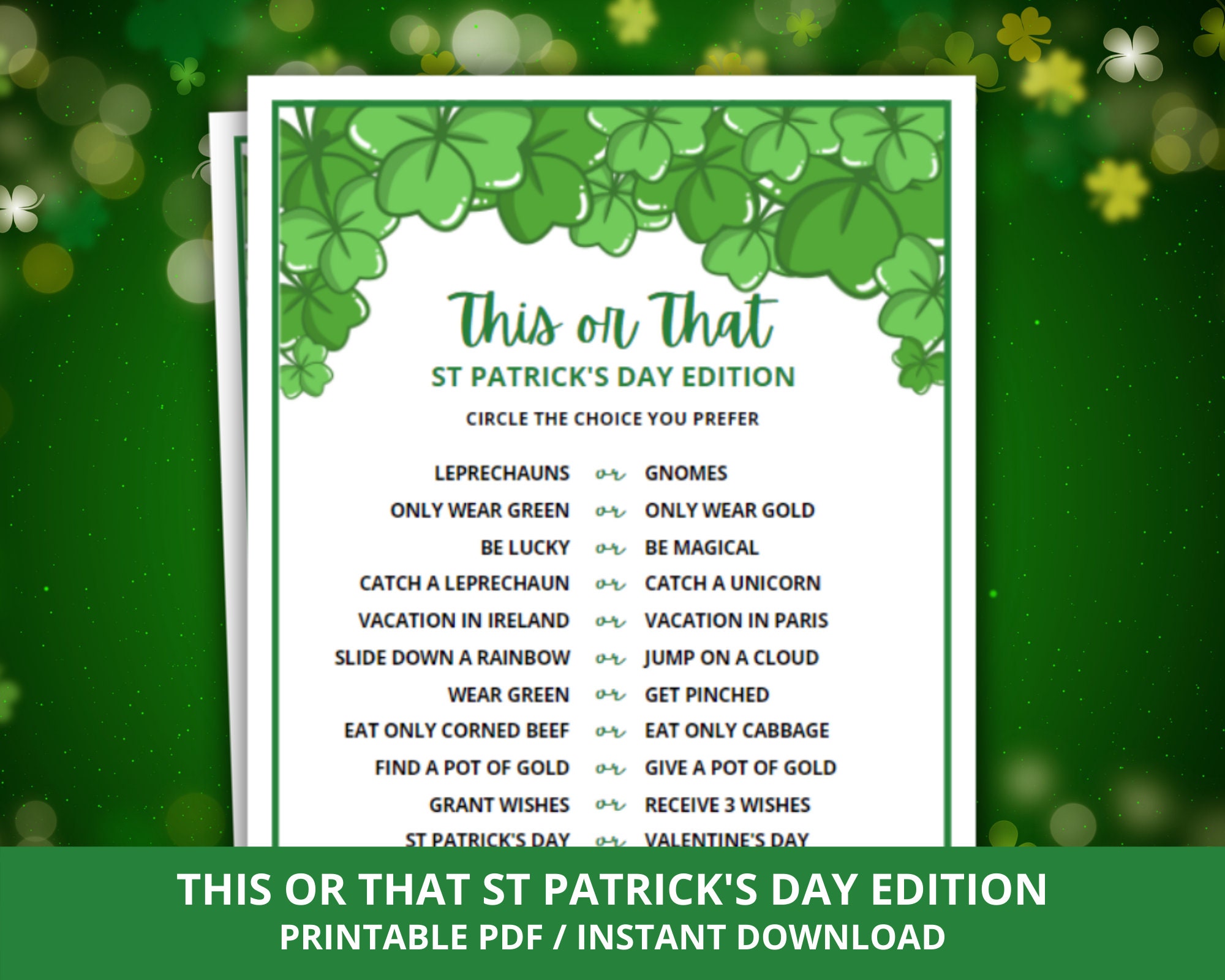 St Patrick's Day This or That Game, St Patrick's Day Would You Rather ...