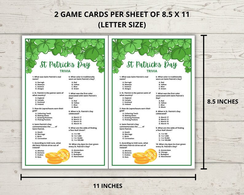 St Patrick's Day Trivia Game, Printable St Patricks Day Games, St Patty ...