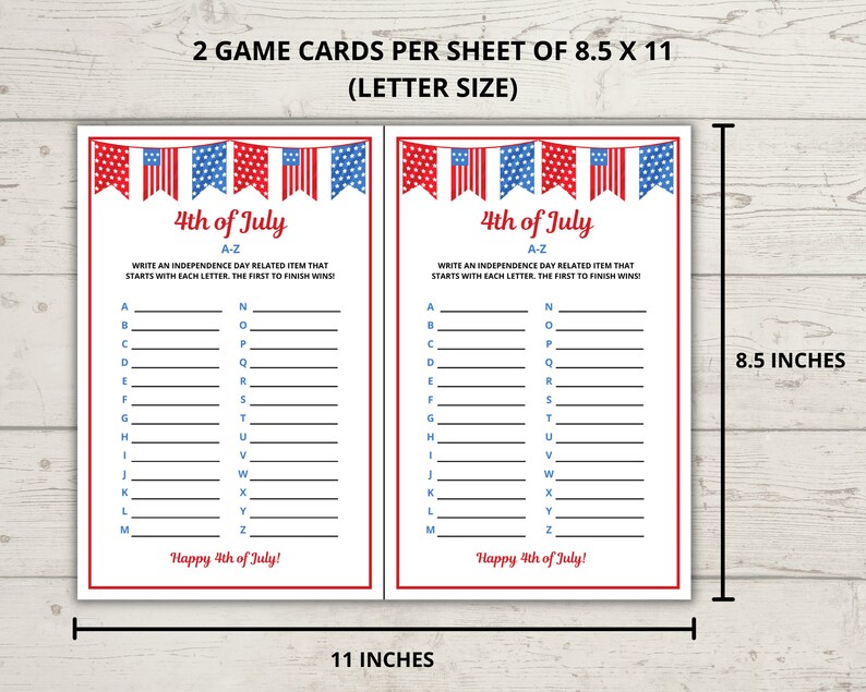 Independence Day A-Z Game, 4th of July A-Z Game, Fun 4th of July Game ...