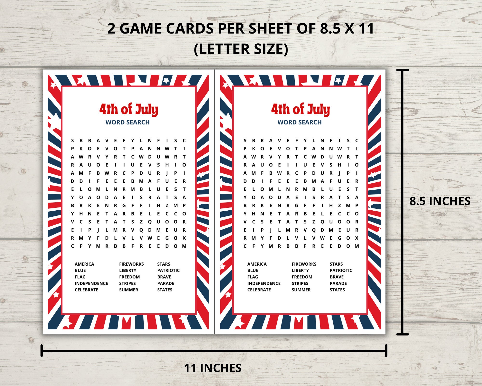 4th of July Word Search Game, 4th of July Party Game, Independence Day ...
