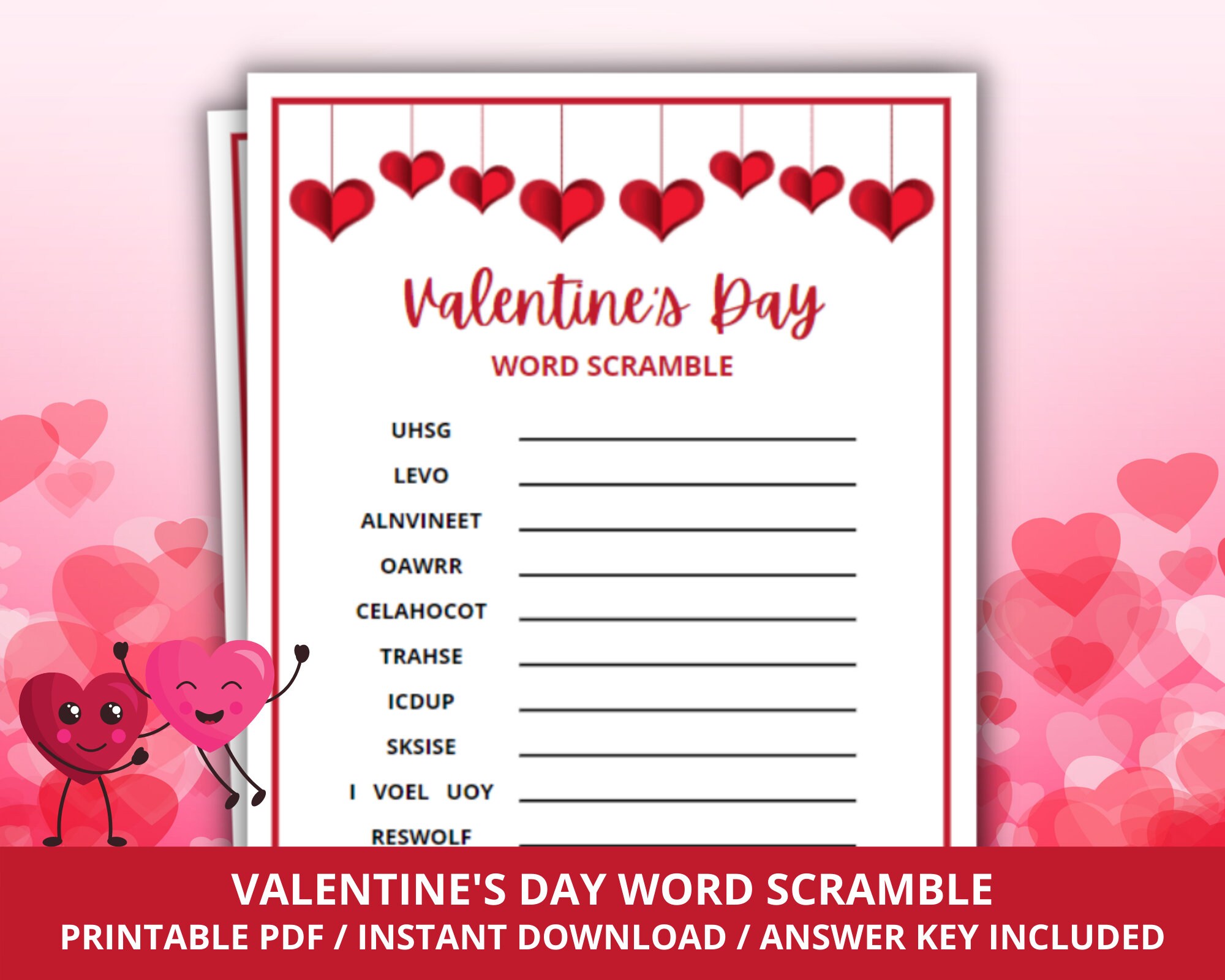Valentine's Day Word Scramble Game, Valentine's Day Activities for Kids ...