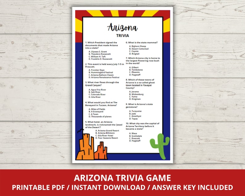 Arizona Trivia Game, State Trivia Game, Arizona State Trivia, State ...