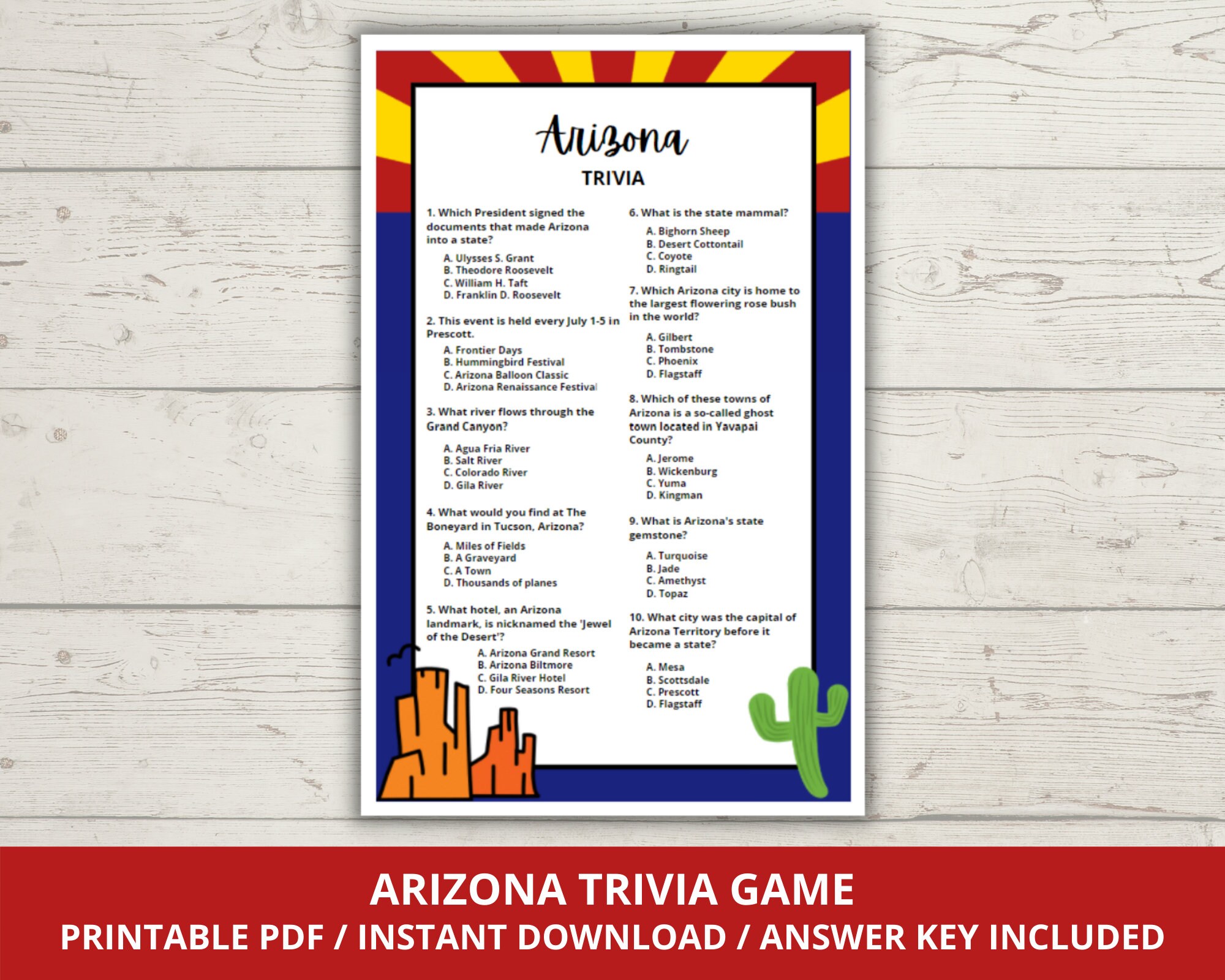 Arizona Trivia Game, State Trivia Game, Arizona State Trivia, State ...