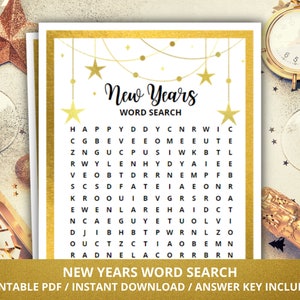 New Years Word Search, New Years Party Game, New Years Eve Word Search ...